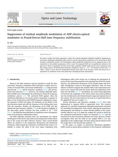 Pdf Suppression Of Residual Amplitude Modulation Of Adp Electro Optical Modulator In Pound