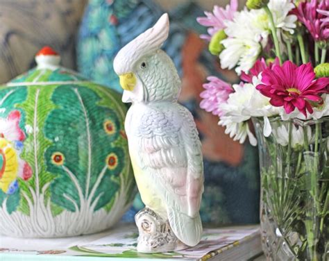 9 Pastel Porcelain Cockatoo Figurine Chinoiserie Wales Japan Maximalist