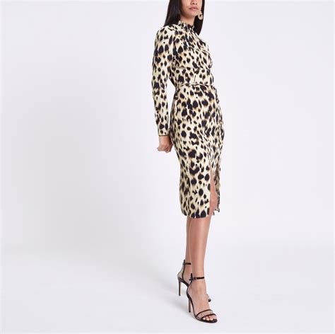 River Island Leopard Print Tie Waist Midi Dress Victoria Beckhams