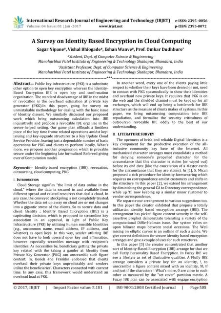A Survey On Identity Based Encryption In Cloud Computing Pdf