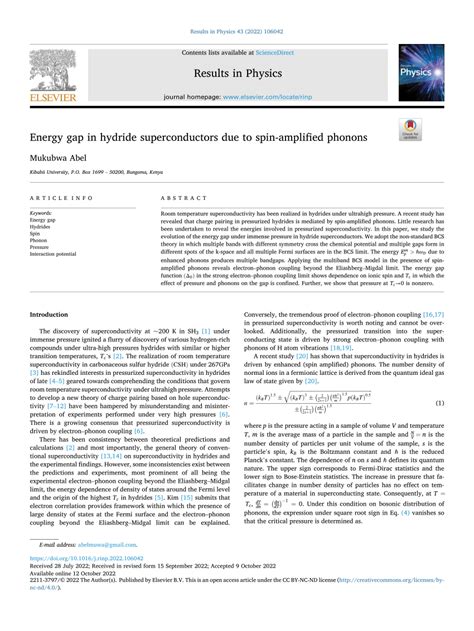 Pdf Energy Gap In Hydride Superconductors Due To Spin Amplified Phonons