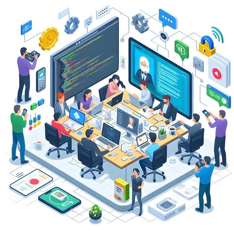 3d Flat Vector As Remote Team Collaborating On A Software Development