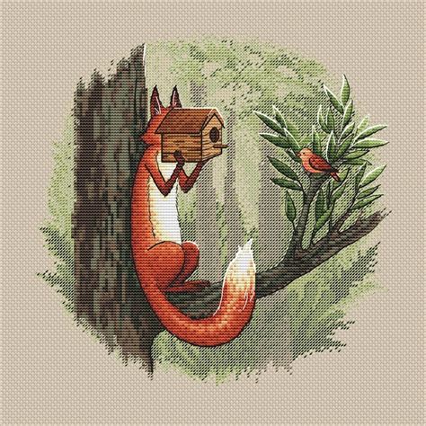 Sly Fox Cross Stitch Pattern Fox Hunting A Bird Cross Stitch Etsy