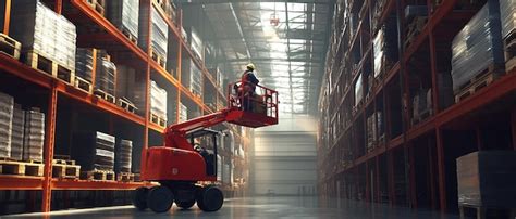 Quotwarehouse Worker Operating Cherry Picker To Move Itemsquot