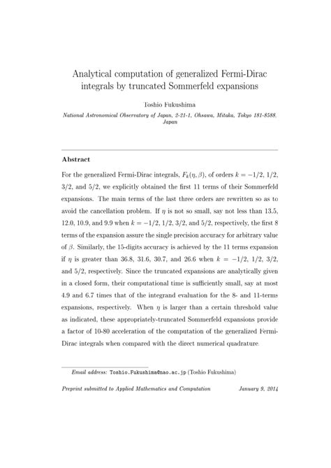 pdf analytical computation of generalized fermi dirac integrals by truncated sommerfeld expansions
