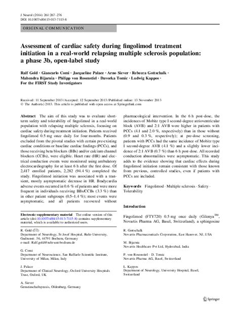 Pdf Assessment Of Cardiac Safety During Fingolimod Treatment Initiation In A Real World