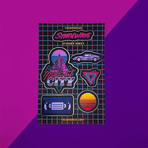 Pixel Art Synthwave Retrowave Sticker Sheet Vinyl Matte Etsy