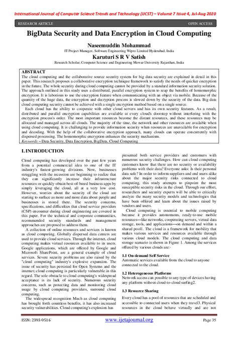 Pdf Bigdata Security And Data Encryption In Cloud Computing