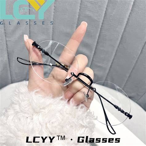 LCYY New Frameless Oval Shaped Anti Blu Ray Glasses Retro Flat Optic Mirror Korean
