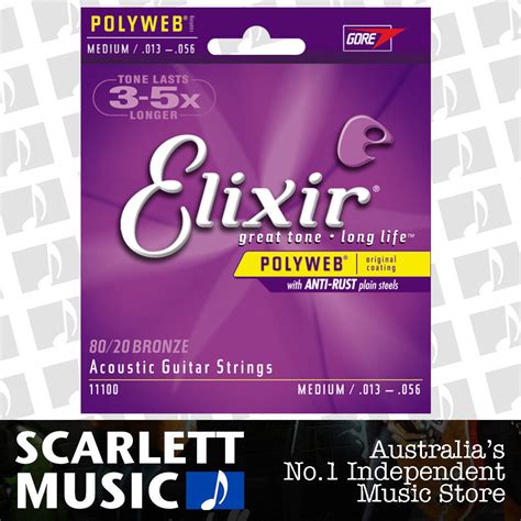 Elixir Polyweb 13 56 8020 Bronze Acoustic Guitar Strings Medium 11100