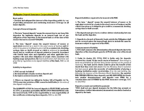 Pdic Summary Review Philippine Deposit Insurance Corporation Pdic