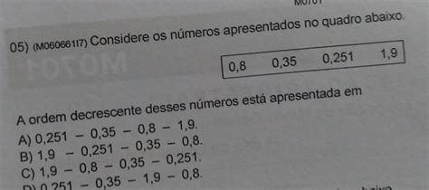 Solved Mo7ot 05 M06066117 Considere Os Números Apresentados No