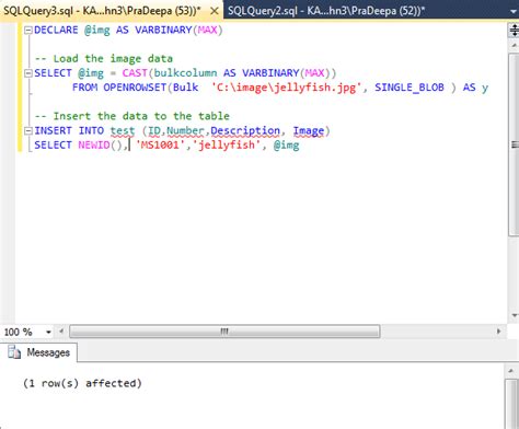 how to create table with filestream column and insert data