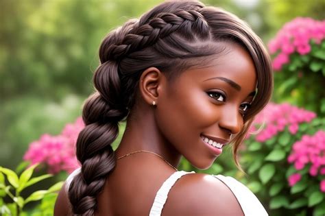 Femme Heureuse Avec De Beaux Cheveux Sur Le Fond Dun Jardin Fleuri