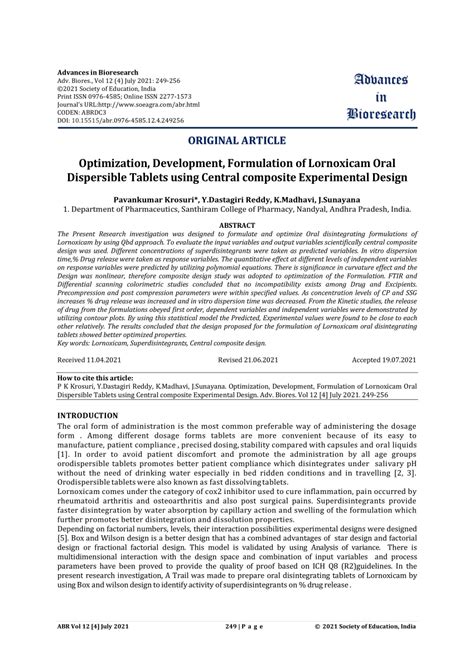 Pdf Optimization Development Formulation Of Lornoxicam Oral Dispersible Tablets Using