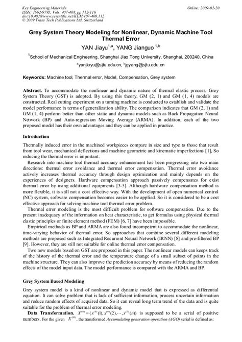 Grey System Theory Modeling For Nonlinear Dynamic Machine Tool Thermal Error Scientificnet