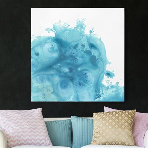 Leinwandbild als Quadrat Welle Aquarell Türkis IV Bilderwelten de