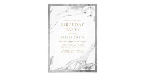 Modern Faux Gilded Silver Marble Birthday Party Invitation