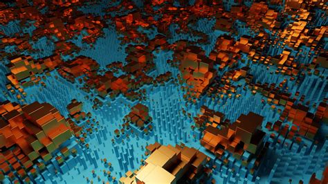 Cyber Field With 3d Wave Squares Design Field With Squares Oscillating On Surface Squares