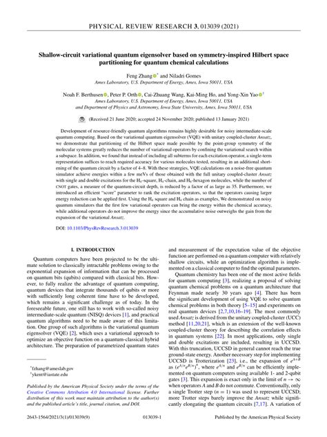 Pdf Shallow Circuit Variational Quantum Eigensolver Based On Symmetry Inspired Hilbert Space