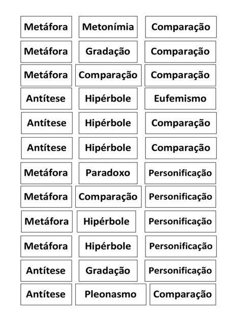 Jogo Figuras De Linguagem Pdf Metáfora Amor