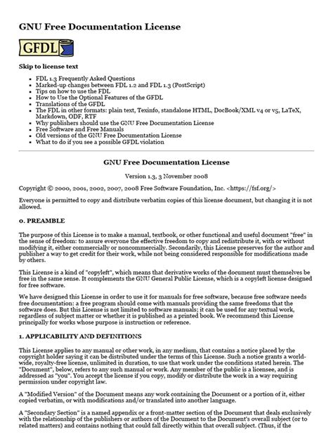 Gnu Free Documentation License V13 Gnu Project Free Software Foundation Pdf Computing
