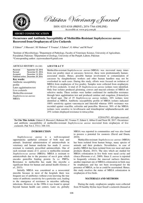 Pdf Occurrence And Antibiotic Susceptibility Of Methicillin Resistant Staphylococcus Aureus