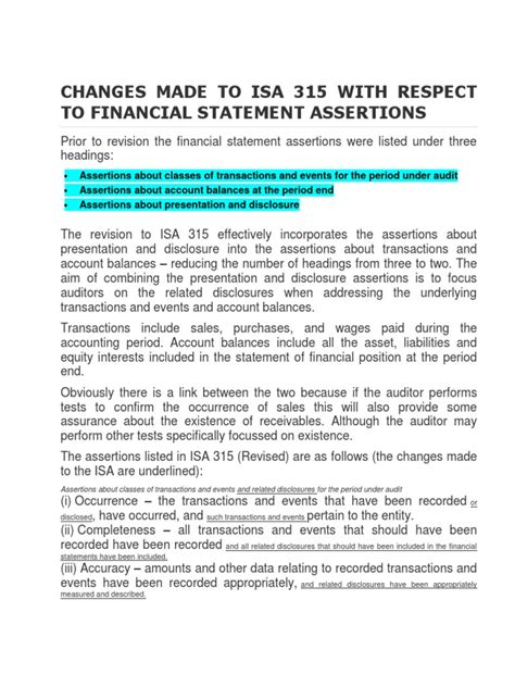 Isa 315 Mgt Assertions Pdf Equity Finance Financial Statement