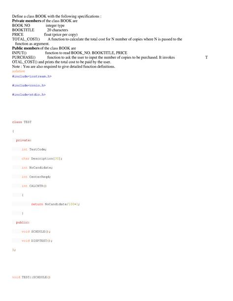 C Classes And Objects Solved Program 4 Define A Class Book With The Following Specifications