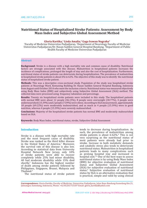 Pdf Nutritional Status Of Hospitalized Stroke Patients Assessment By