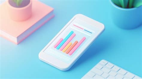 A Smartphone Displaying Colorful Bar Graphs On A Blue Desk Ideal For