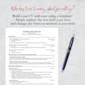 Academic CV Template Curriculum Vitae For Professionals Includes Cover Letter And Tips Etsy