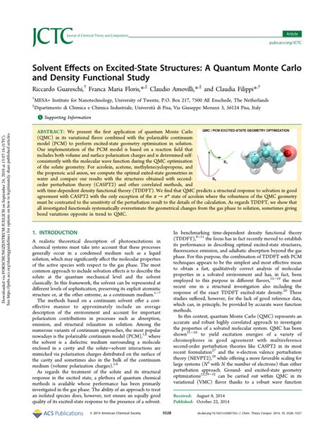 Pdf Solvent Effects On Excited State Structures A Quantum Monte