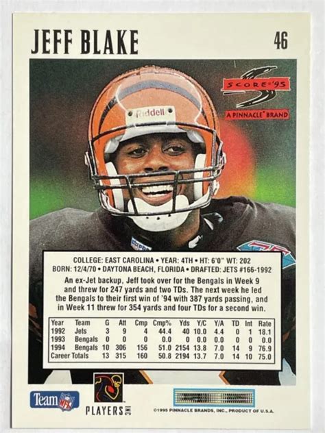 Carte De Football Jeff Blake Cincinnati Bengals Saints 1995 Pinnacles