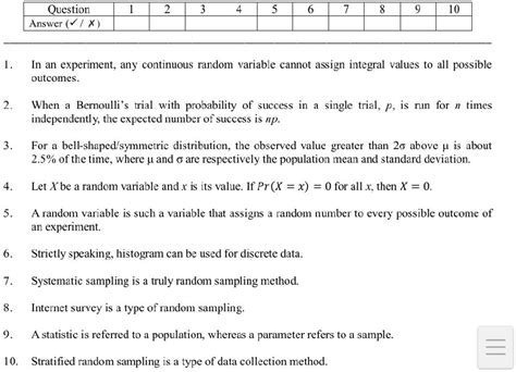 solved question answer 1x 10 in an experiment any continuous random