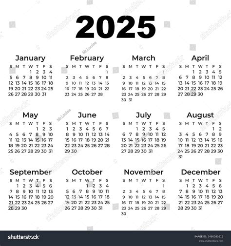 2025년 달력 2025년 분기 달력 템플릿 스톡 벡터로열티 프리 2490085613 Shutterstock