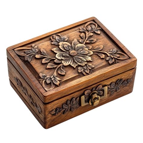 Intricately Carved Wooden Jewelry Box With Delicate Floral Patterns And