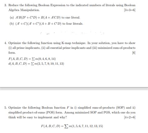 Solved 3 Reduce The Following Boolean Expression To The