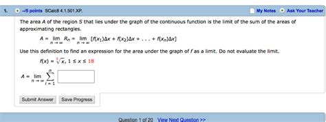 Solved The Area A Of The Region S That Lies Under The Graph Chegg