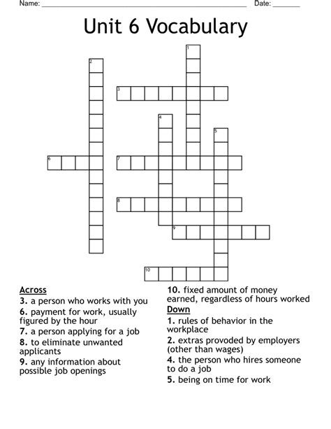 Unit 6 Vocabulary Crossword Wordmint