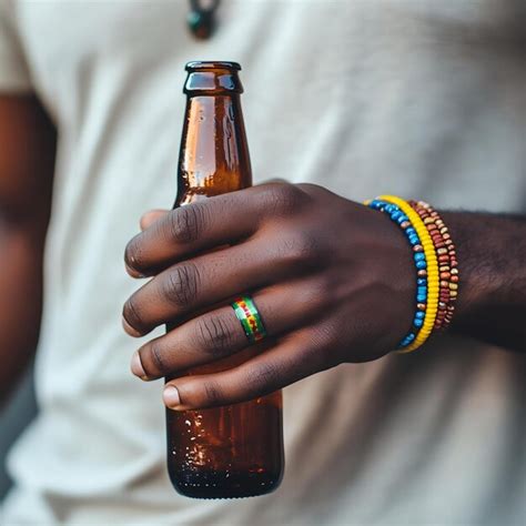 A Man Holding A Bottle Of Beer With The Word Peace On It Premium Ai