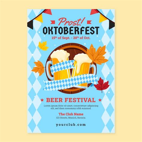 Free Vector Hand Drawn Vertical Poster Template For Oktoberfest Beer