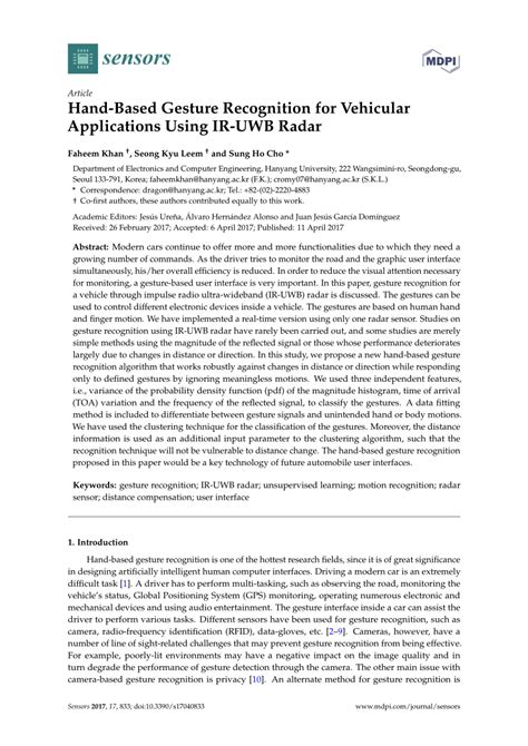 Pdf Hand Based Gesture Recognition For Vehicular Applications Using
