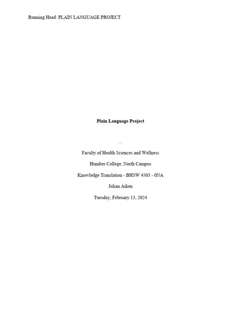 Plain Language Project Final Pdf Human Factors And Ergonomics Occupational Safety And Health