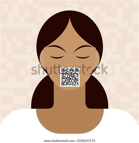 Illustration Women Face Qr Code Pasted Stock Vector Royalty Free
