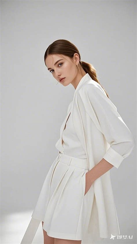 欧美女模特，皮肤质感好，白色背景，穿着白色衣服 34 花瓣网