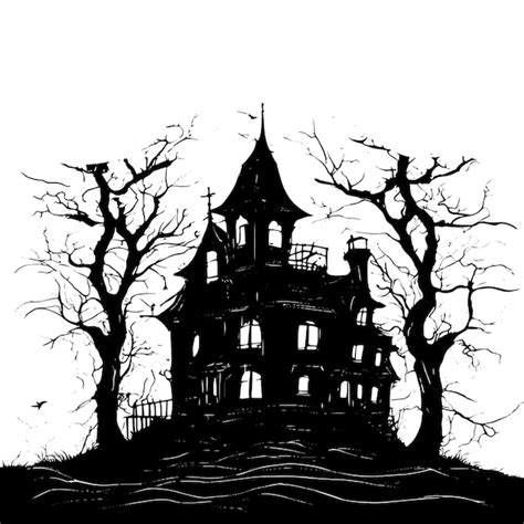 Premium Vector Scary House Silhouette Sketch Mystical House With