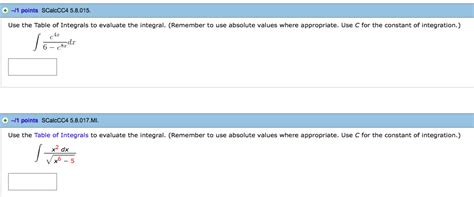 Solved Use The Table Of Integrals To Evaluate The Integral Chegg Com