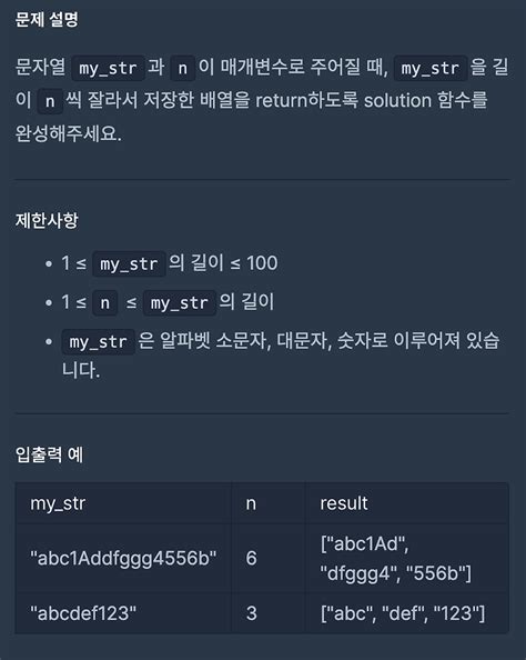 프로그래머스 잘라서 배열로 저장하기 Java — 맹석의 It노트 And 일상 기록