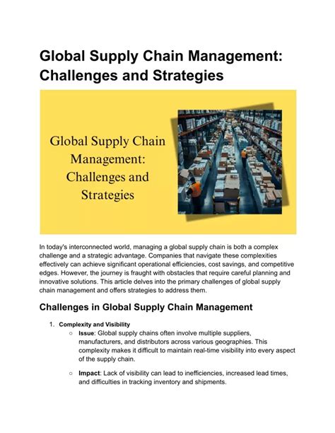 Ppt Global Supply Chain Management Challenges And Strategies